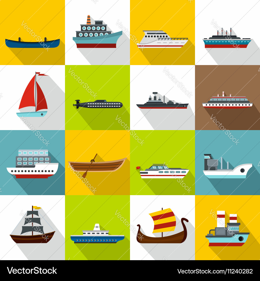 Sea transport icons set flat style Royalty Free Vector Image