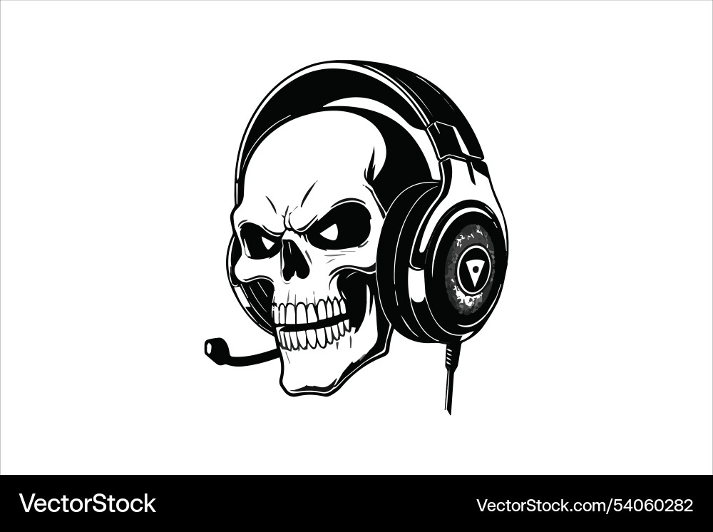 Skull with headset on a white Royalty Free Vector Image