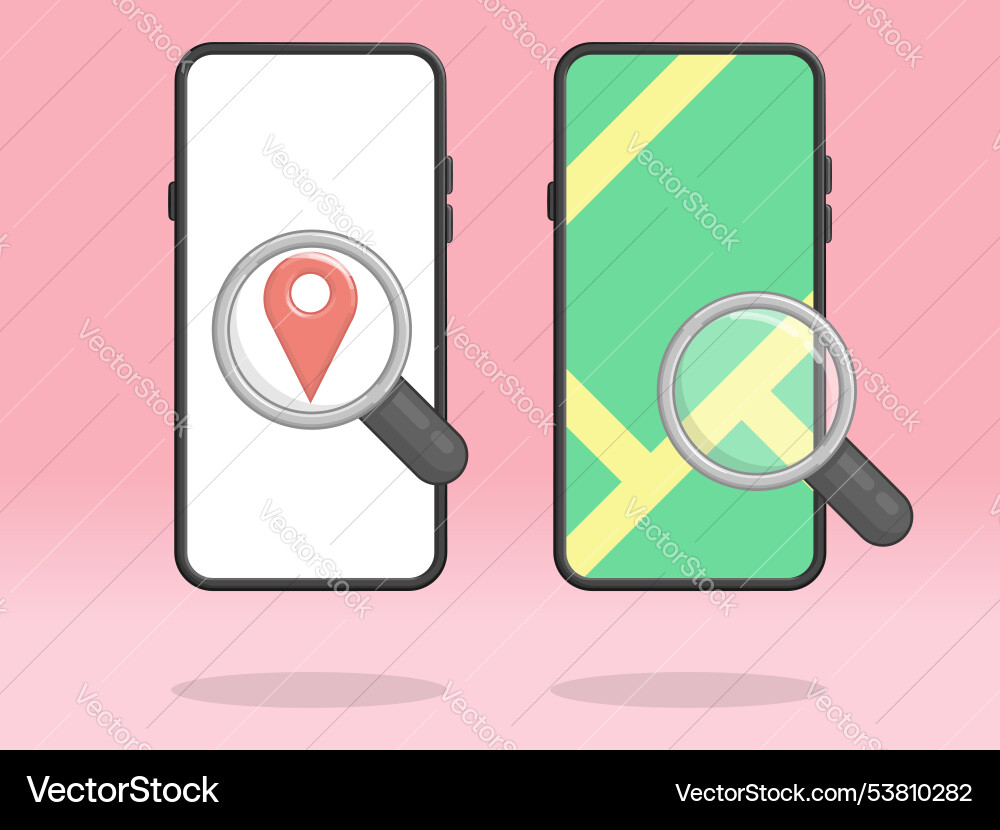 Smartphone magnifier map pin location inspection Vector Image