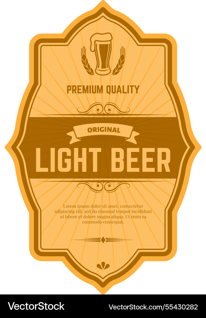 Vintage label for light beer featuring glass Vector Image