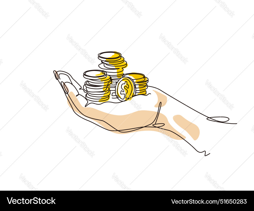 Hands hold the gold coins side view Royalty Free Vector