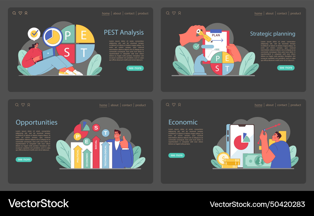 Pest analysis web banners set comprehensive Vector Image