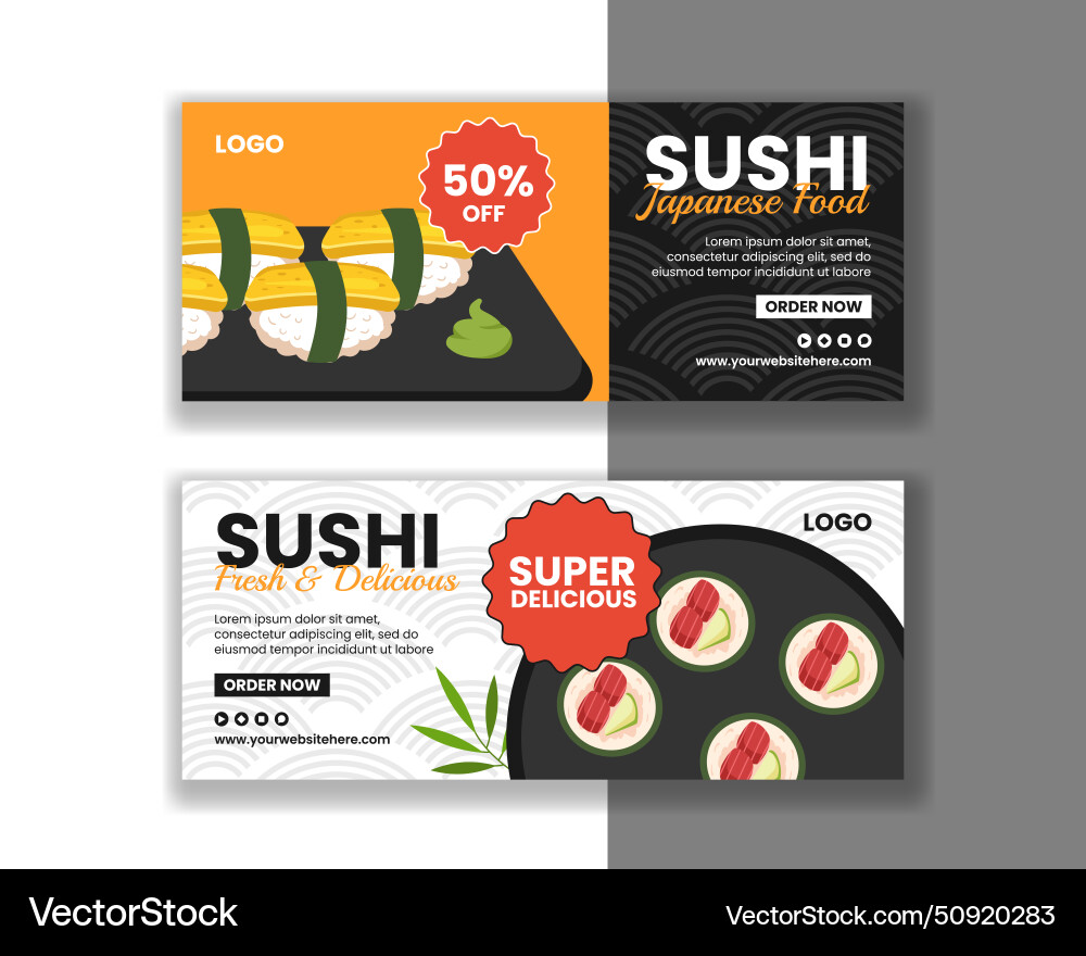 Sushi japanese food horizontal banner flat Vector Image