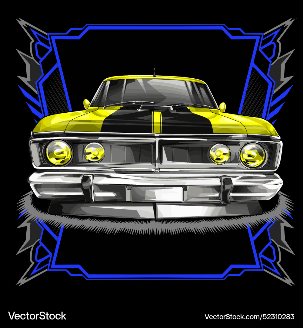 Yellow drag racing car with blue strip Royalty Free Vector