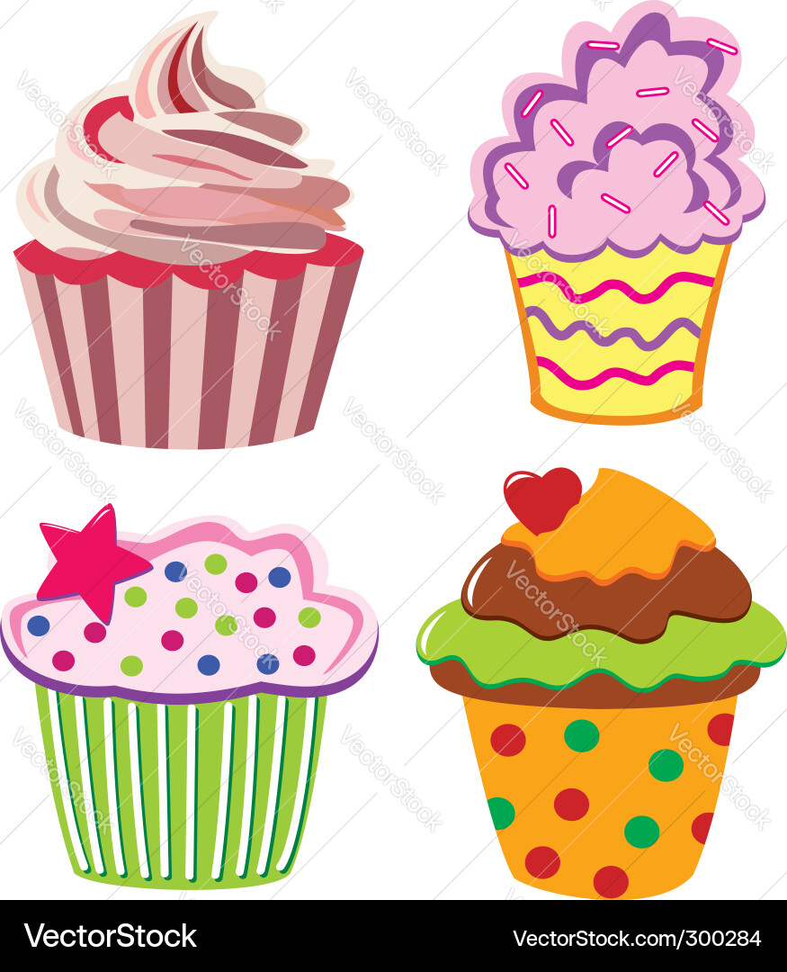 Four cupcakes Royalty Free Vector Image - VectorStock
