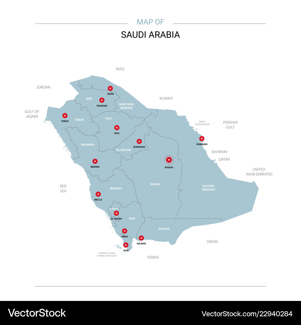 Saudi arabia map with red pin Royalty Free Vector Image