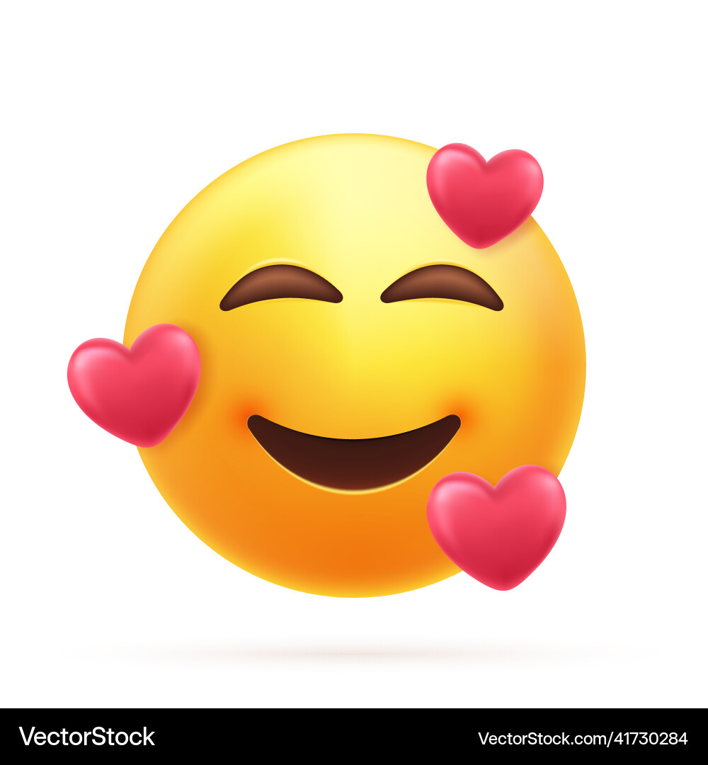 Smiling emoticon with three hearts Royalty Free Vector Image