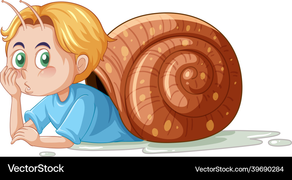 Snail boy cartoon character on white background Vector Image