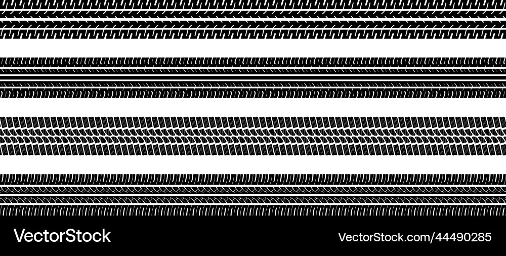 Black tire tread print set isolated on white Vector Image