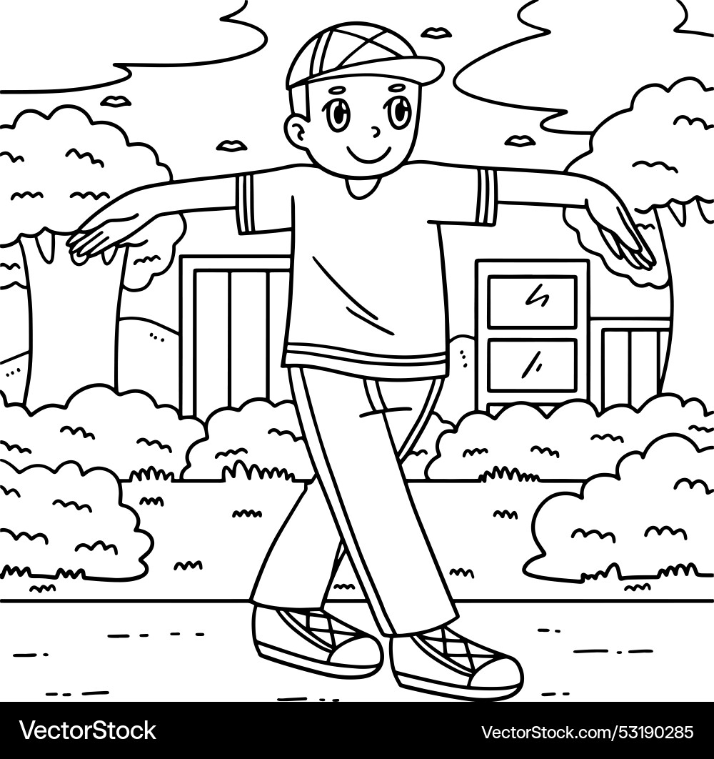 Breakdance b boy doing a top rock coloring page Vector Image