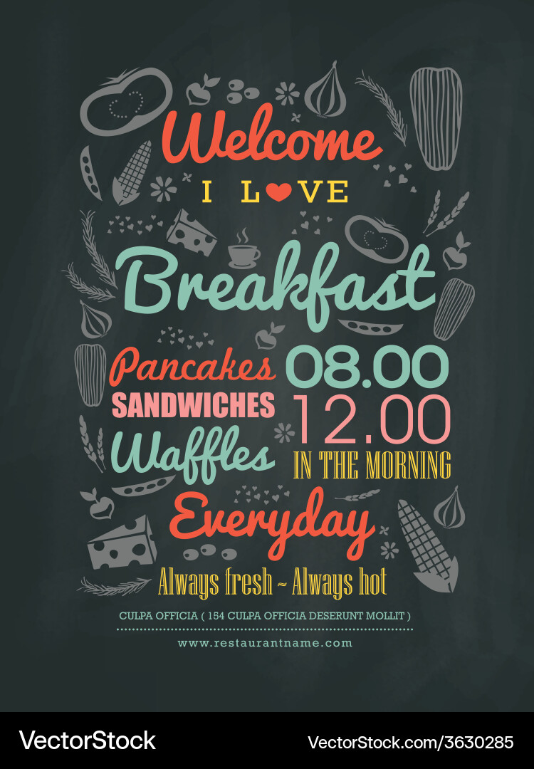 Breakfast cafe menu typography on chalk board Vector Image
