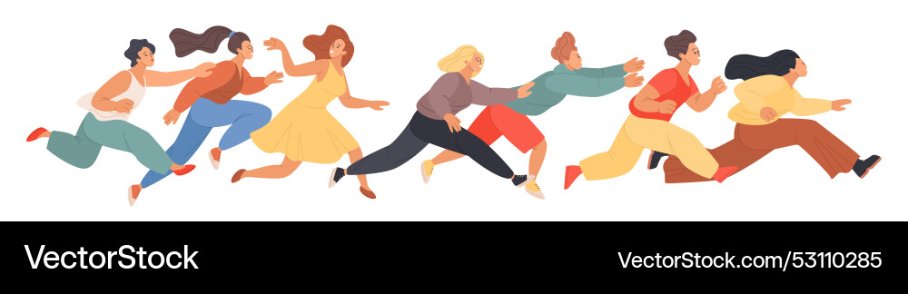 Crowd of people running fast hurry crazy Vector Image