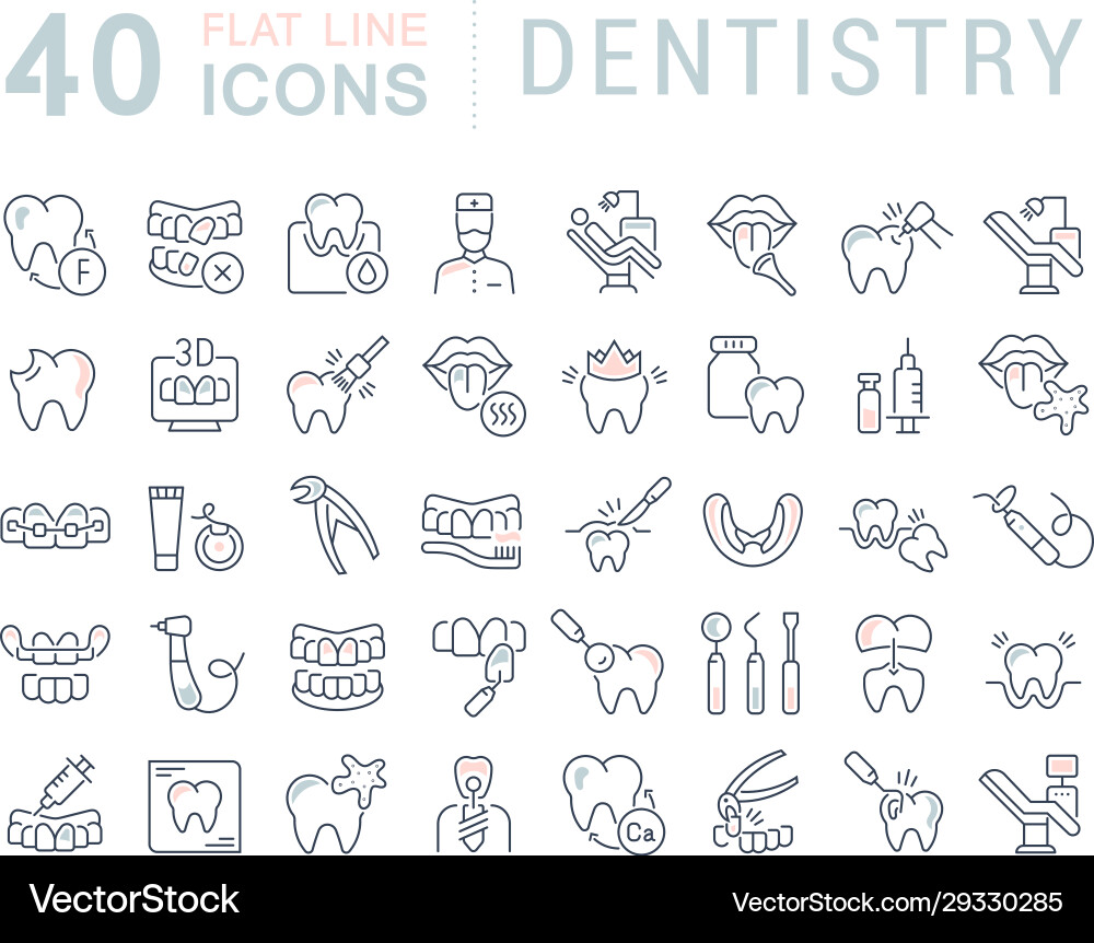 Dental Line Icons Set Royalty Free Vector Image