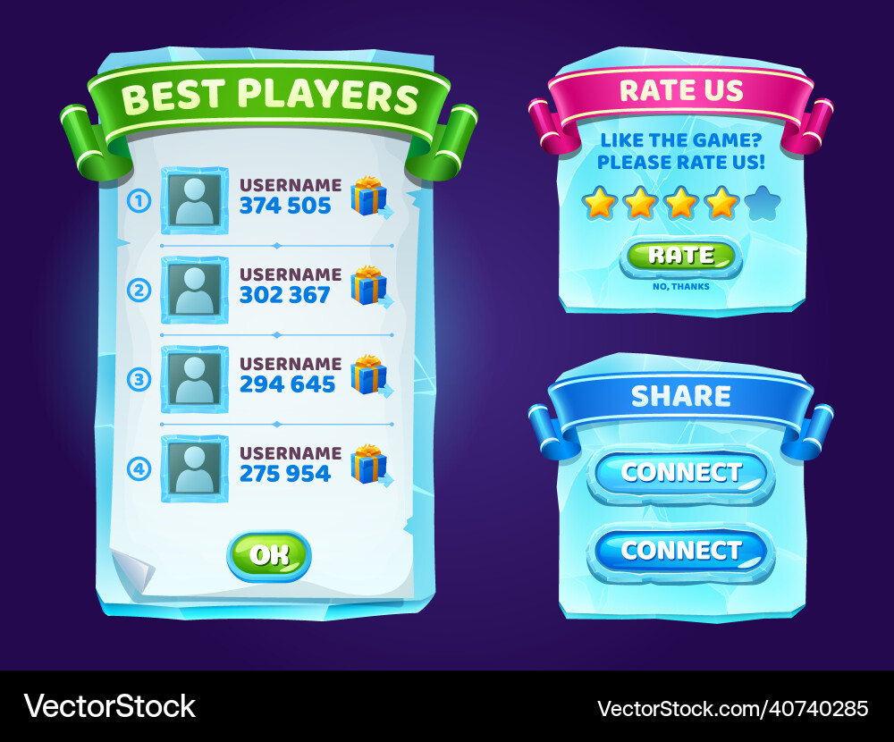 Ice crystals game menu gamer ui panel with buttons