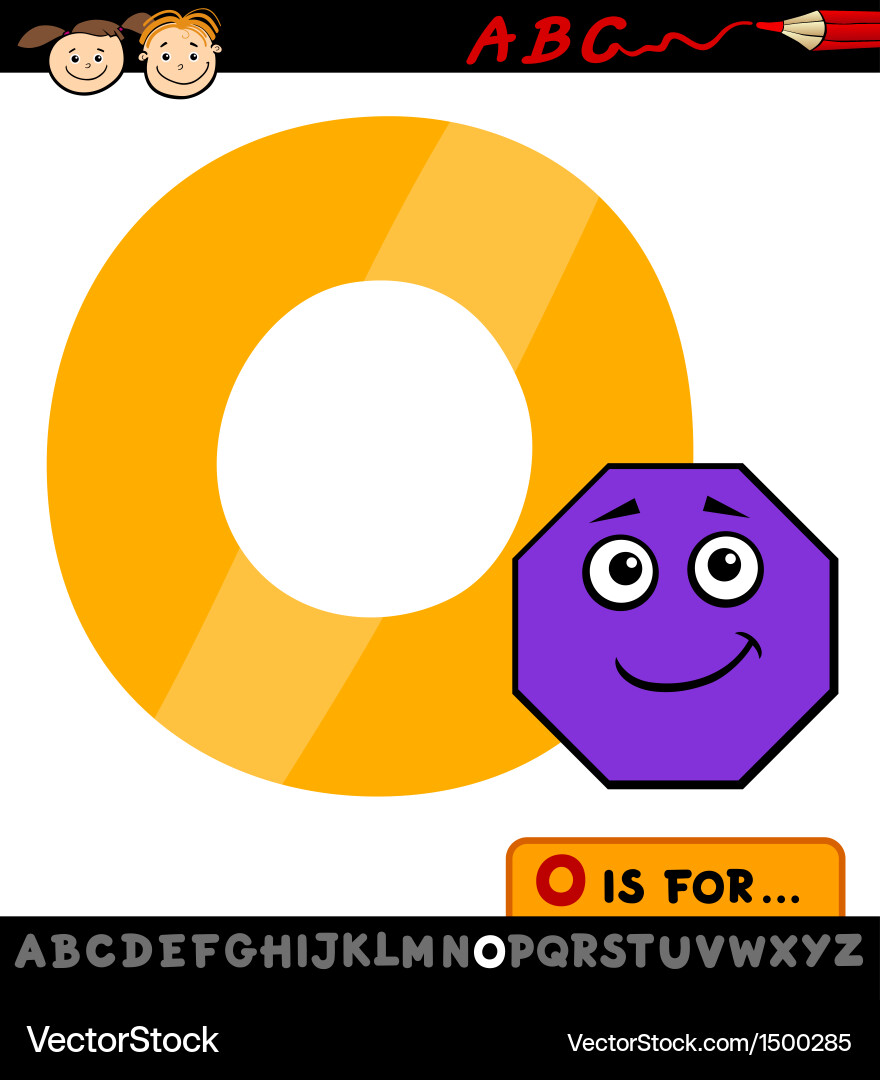 Letter o with octagon cartoon Royalty Free Vector Image