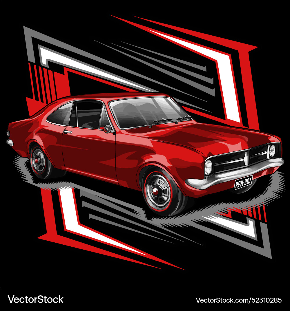 Red drag racing car with grey strip Royalty Free Vector