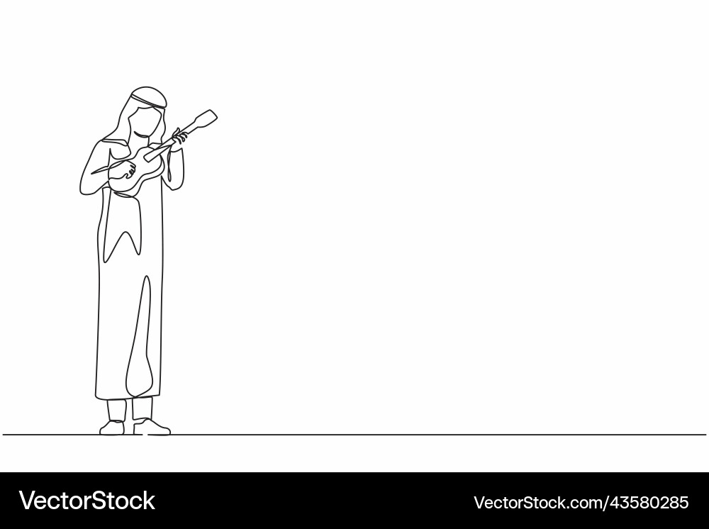 Single one line drawing arab guy playing Vector Image