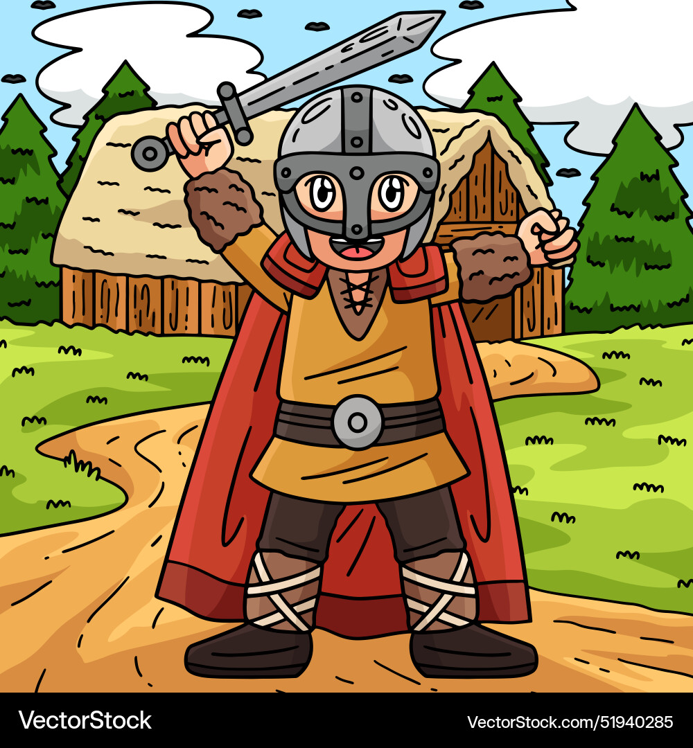 Wikinger Schwert farbige Cartoon Lizenzfreies Vektorbild