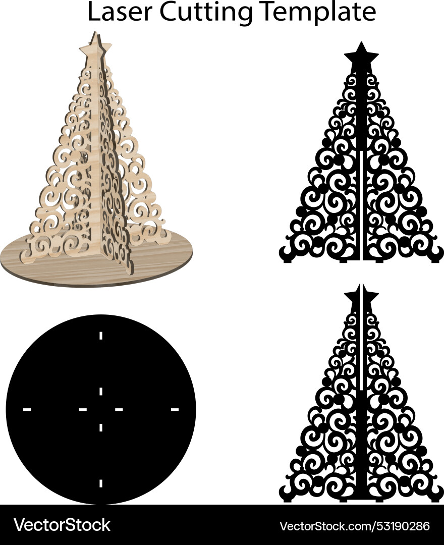 3d christmas tree laser cut template Royalty Free Vector