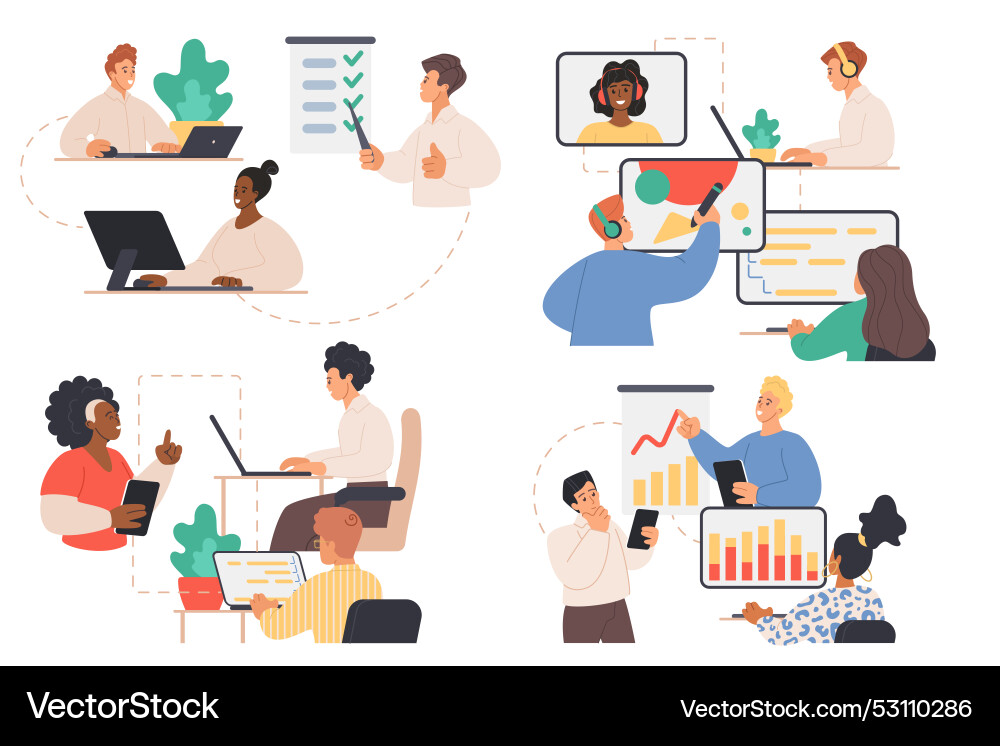 Company workflow with team of managers set office Vector Image