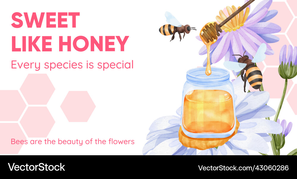 Facebook ads template with honey bee Royalty Free Vector