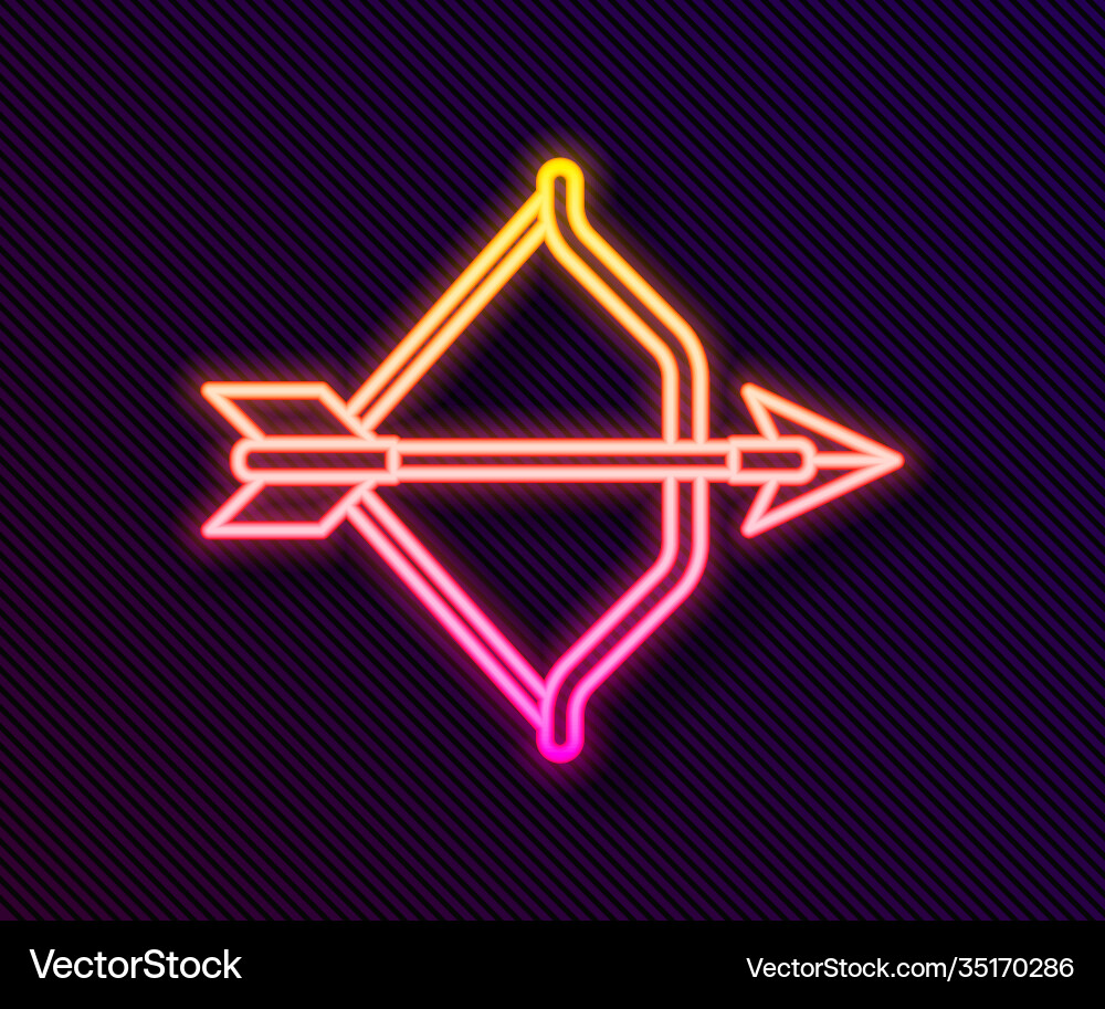 Glowing neon line medieval bow and arrow icon Vector Image