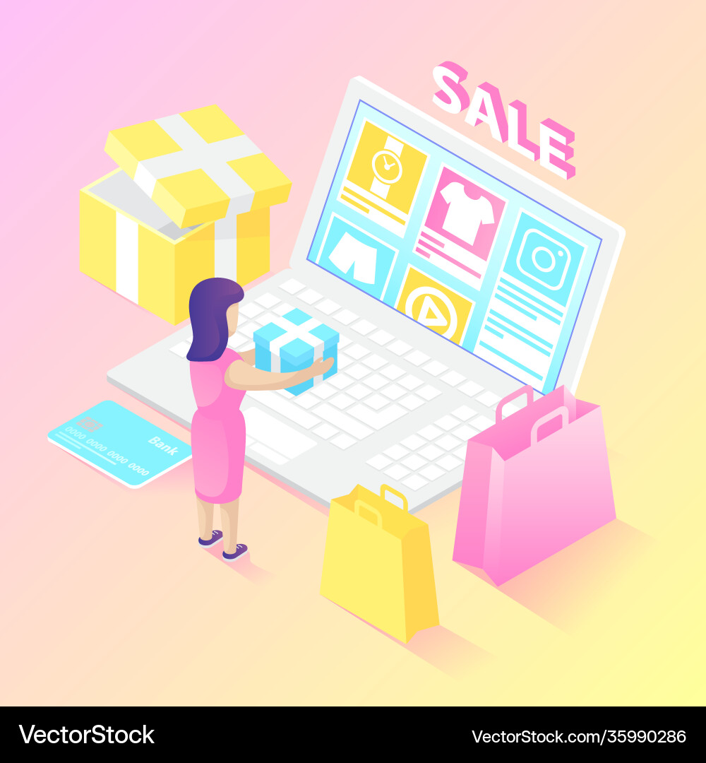 Isometric online shopper Royalty Free Vector Image