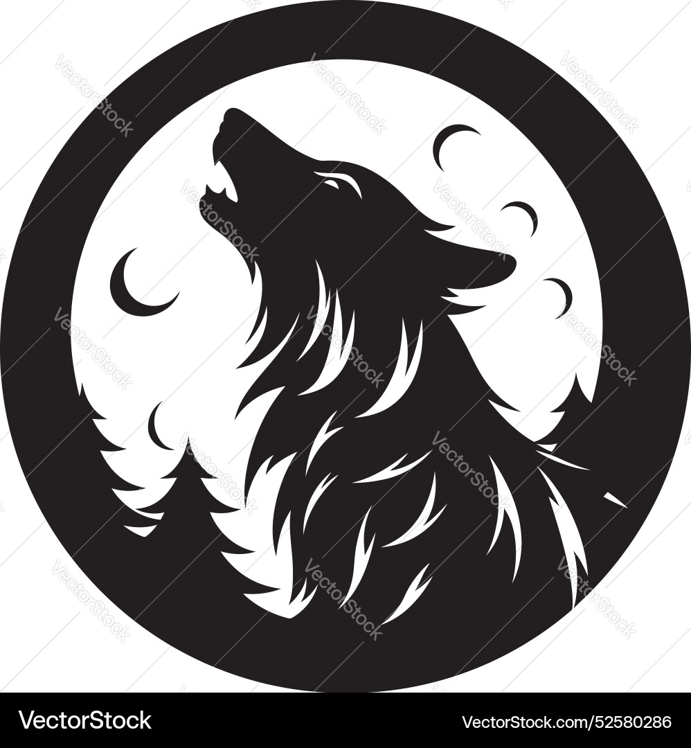 Lunahowl hand drawn symbol for nighttime wolf Vector Image