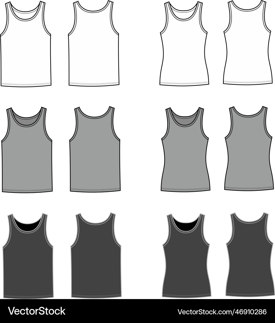 Men's & Women's Tank Tops - Front & Back Vector Image
