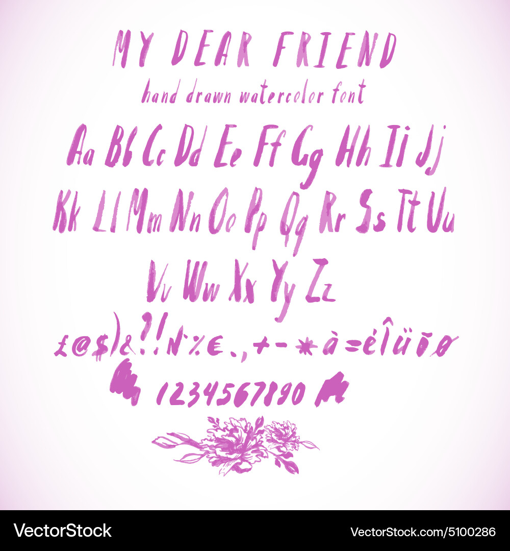 Pink watercolor alphabet hand drawn font Vector Image