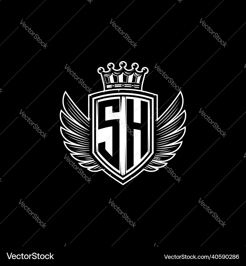 Sh logo monogram shield crown luxury design Vector Image