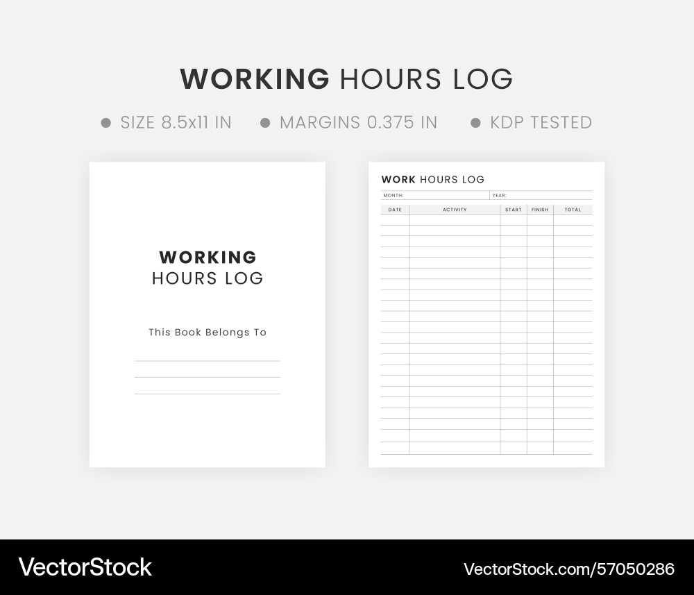 Working hours log sheet printable work time Vector Image
