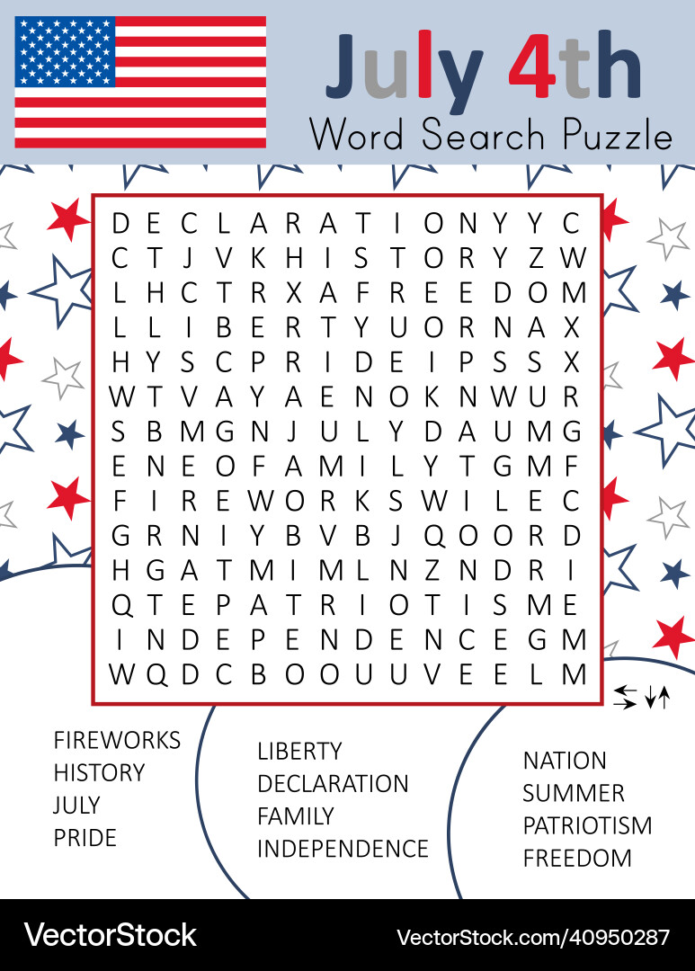 4th of July Word Search Puzzle Royalty Free Vector Image