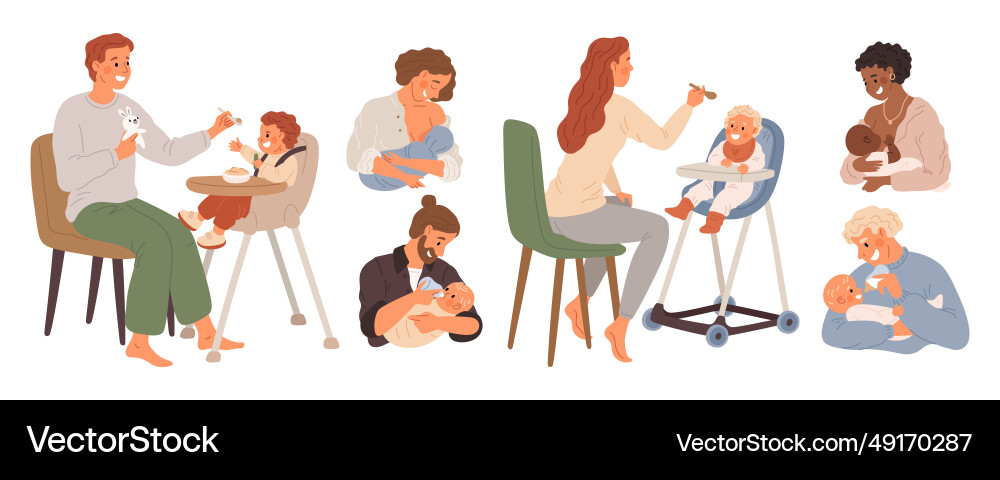 Baby feeding breastfeed process different Vector Image