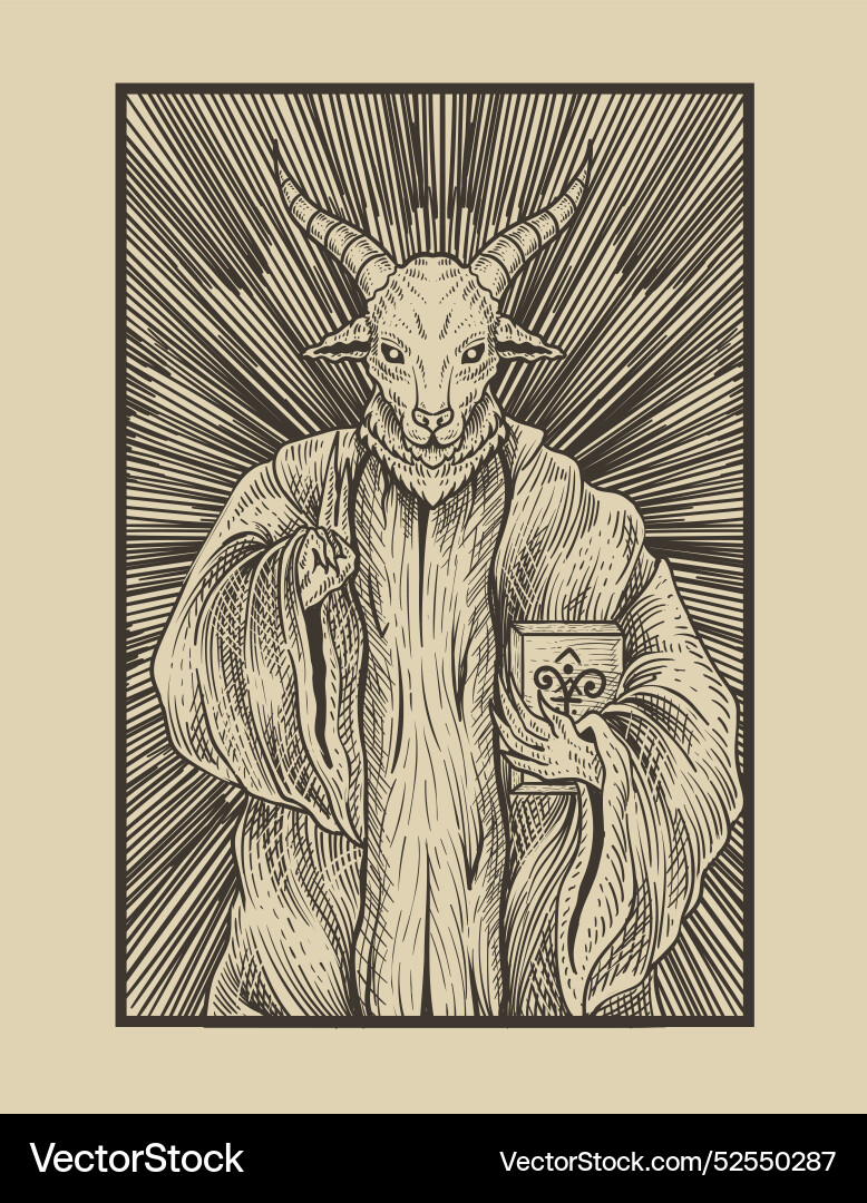 Baphomet god with engraving style Royalty Free Vector Image