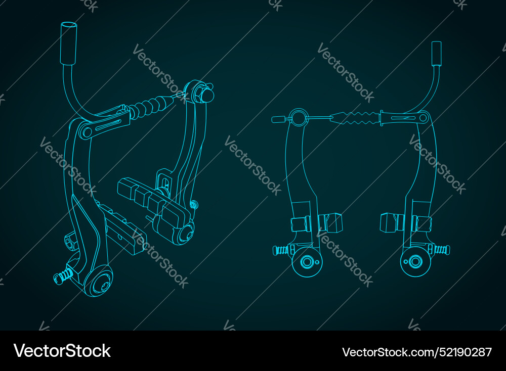 Bike v-brake technical drawings Royalty Free Vector Image