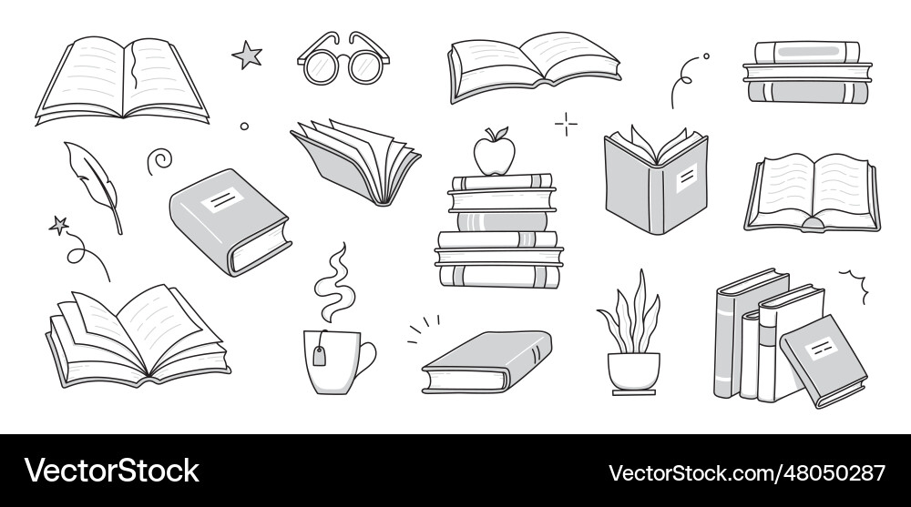 Book stack sketch set hand drawn doodle Royalty Free Vector