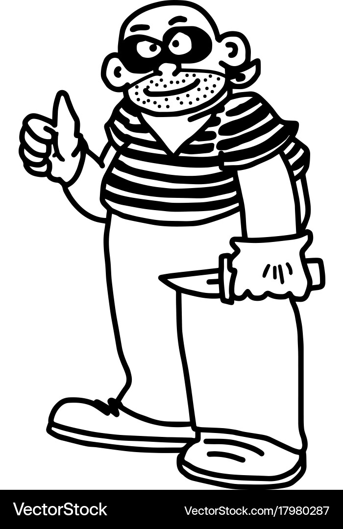 Cartoon Dieb Robber Charakter Posen mit Daumen Vektorbild