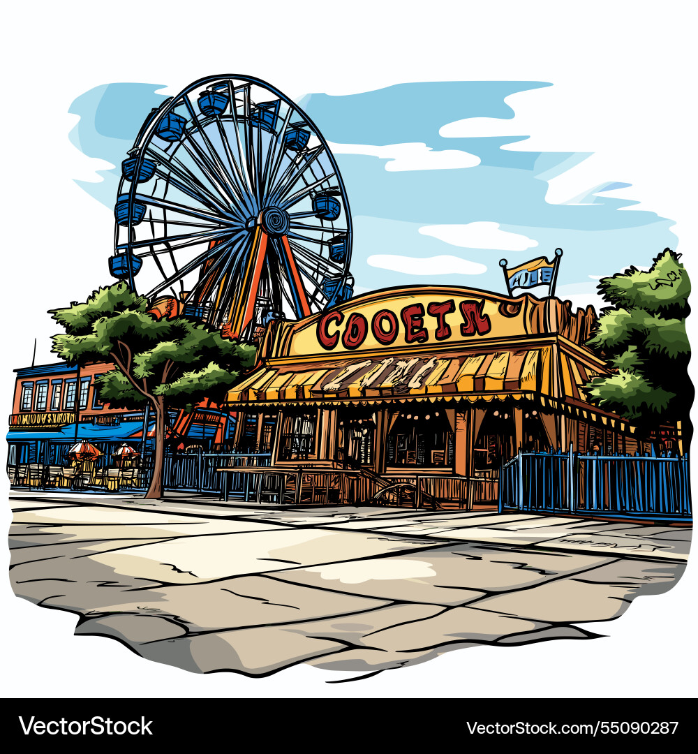 Coney island in new york comic hand-drawn Vector Image