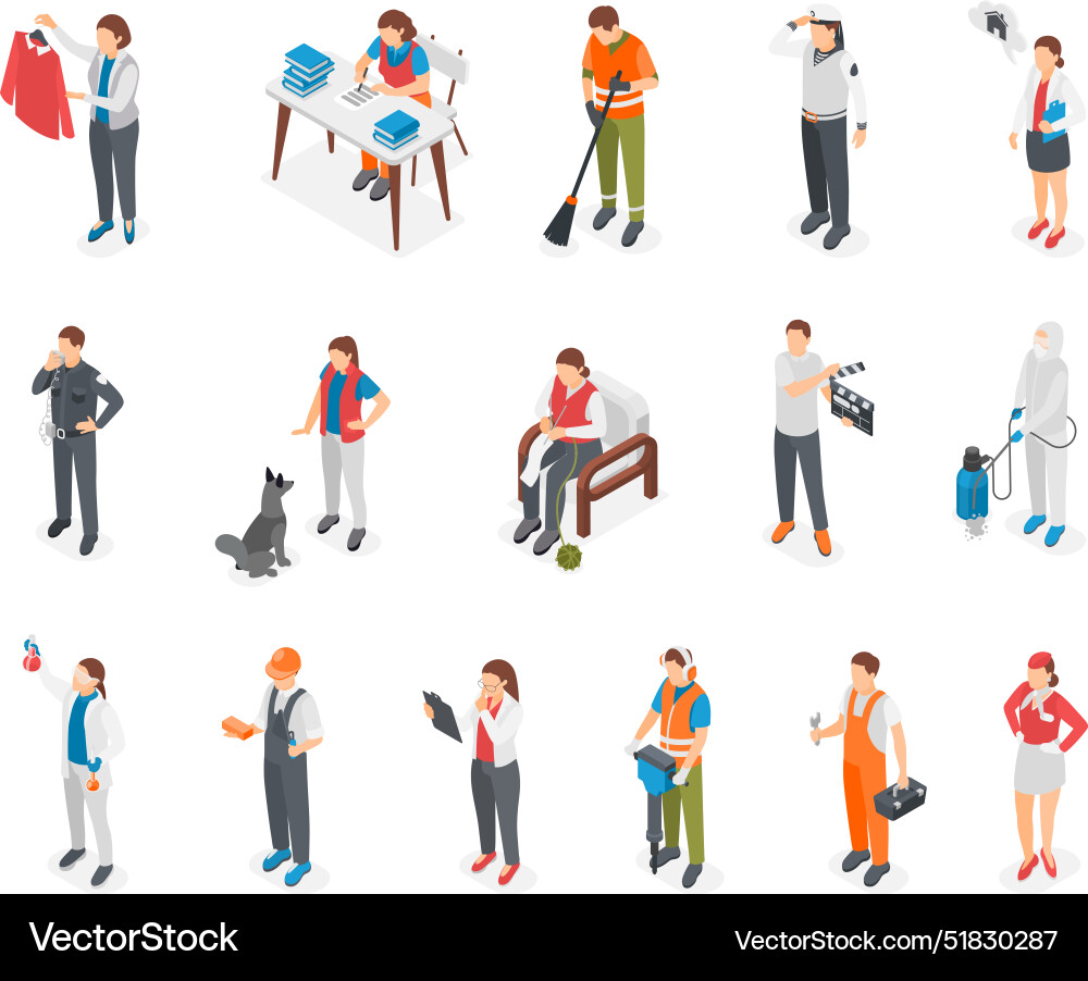 Different professions people in uniform isometric Vector Image