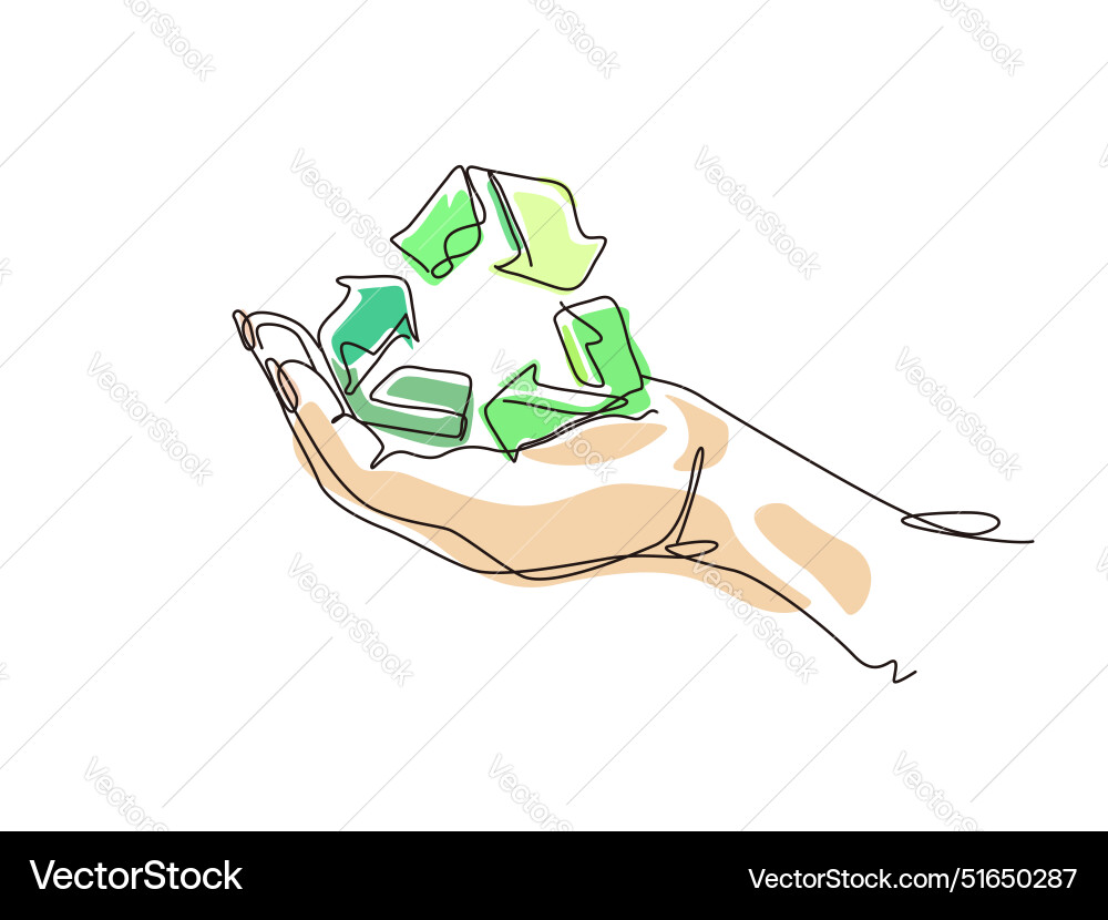 Hands hold recycle symbol side view Royalty Free Vector