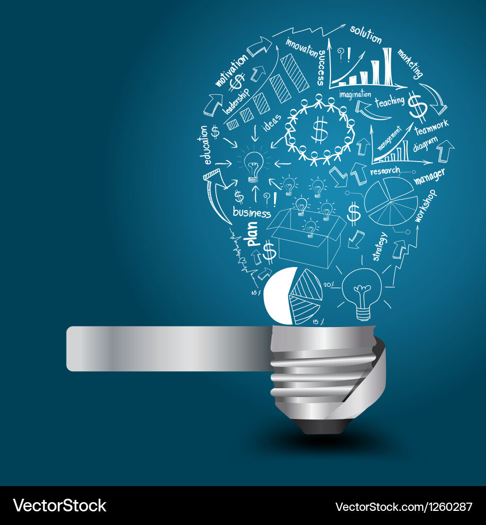 Light bulb with drawing business strategy plan Vector Image