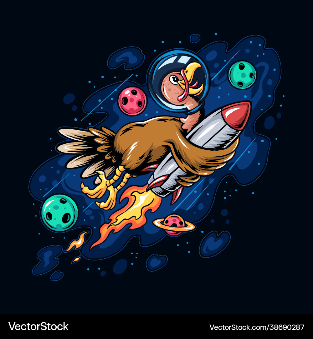 Thanksgiving holiday turkey riding a space rocket Vector Image