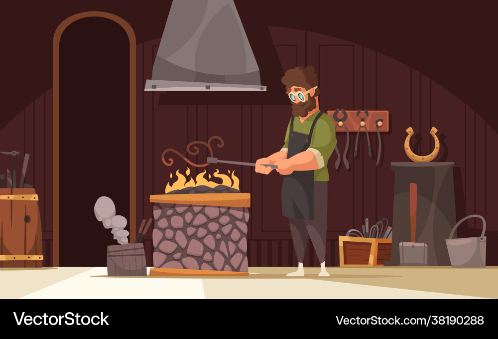 Blacksmith workshop cartoon composition Royalty Free Vector