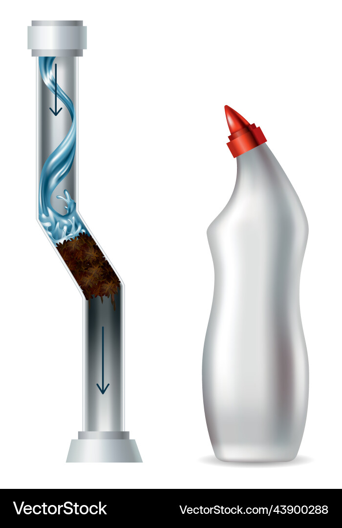 Clogged pipe drain and cleanser bottle blank Vector Image