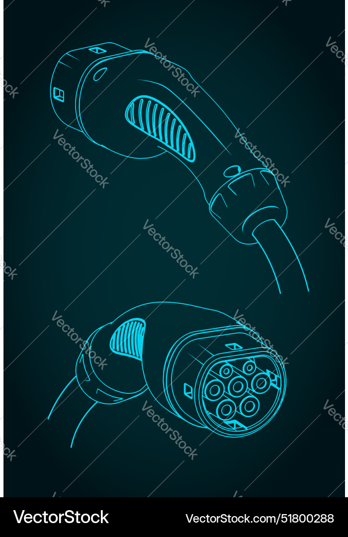 Ev charger type 2 plug blueprint Royalty Free Vector Image