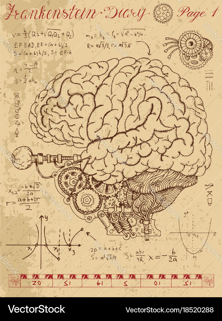 Frankenstein's Mechanical Brain Diary Royalty Free Vector