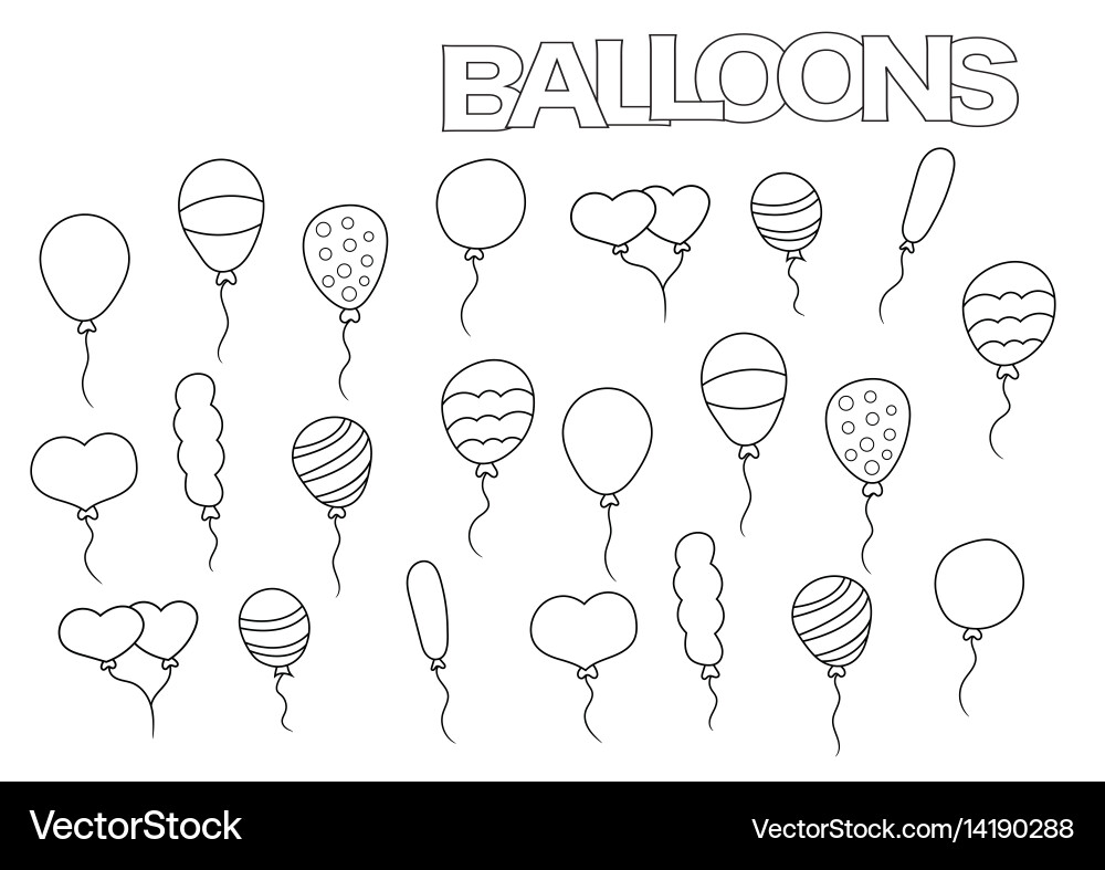 Hand drawn balloons set coloring book page Vector Image