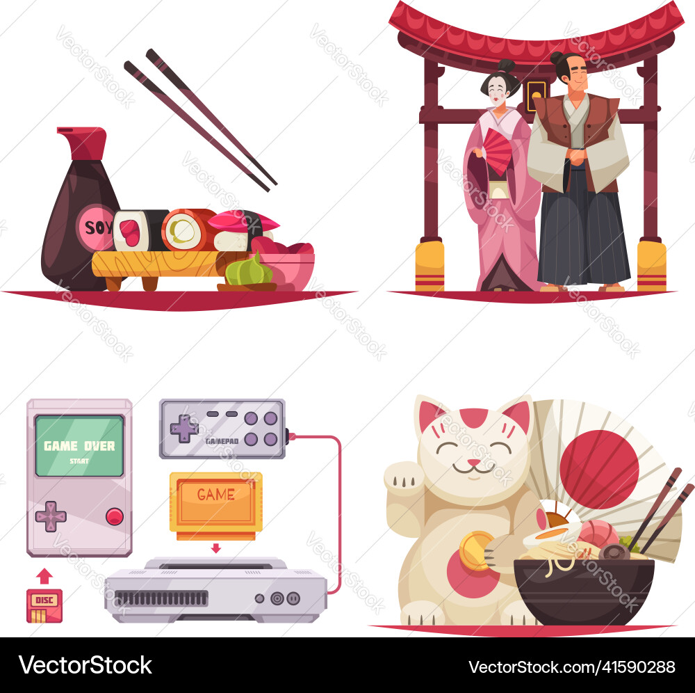 Japan symbols compositions set Royalty Free Vector Image