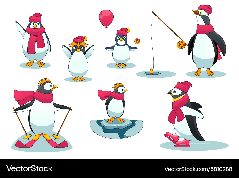 Penguins in different situations Royalty Free Vector Image